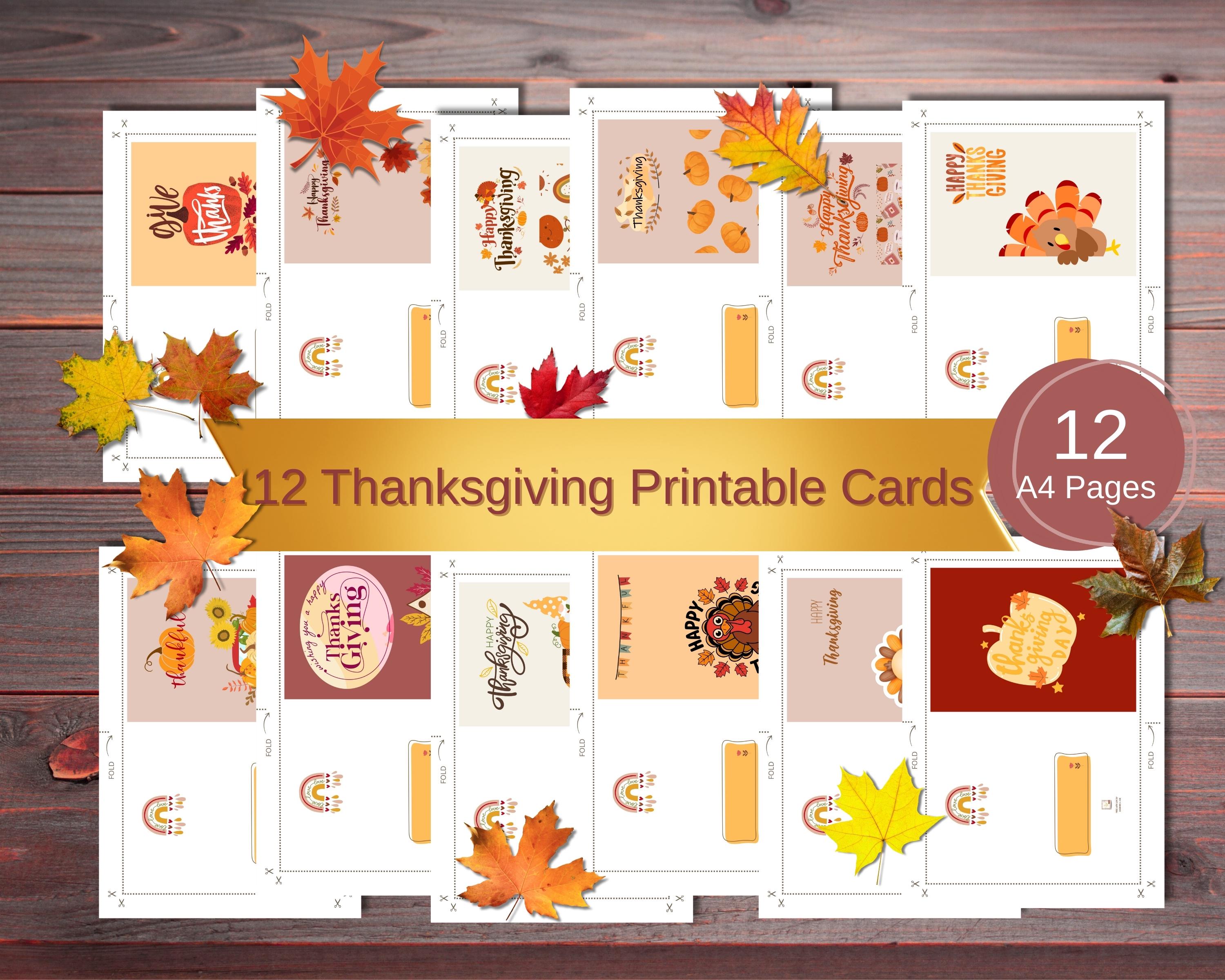 Thanksgiving Thank You Cards, Printable Set of 12 Gift-for-thanksgiving ...