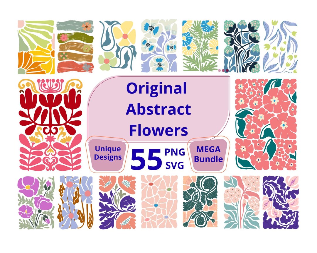 Boho Abstract Flower SVG PNG Clipart Unique Retro Danish Floral Design ...
