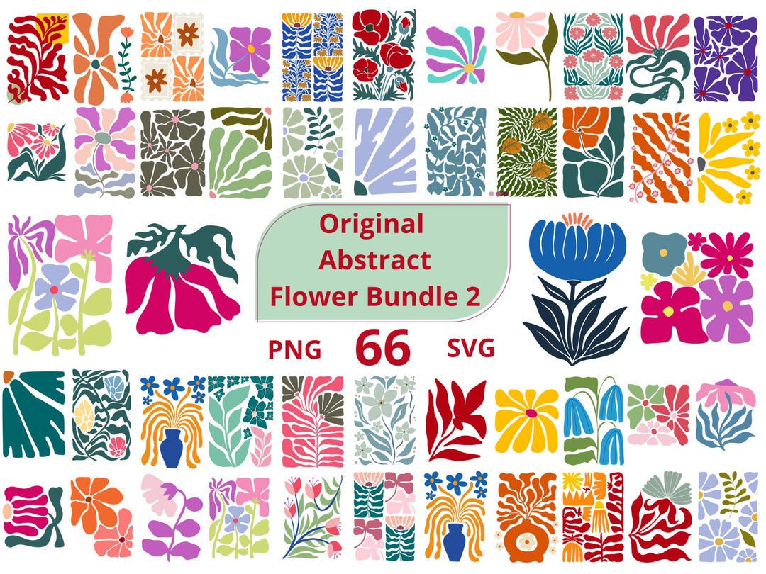 Abstract Flower SVG Bundle: 66 Retro Floral PNG Clipart (digital ...