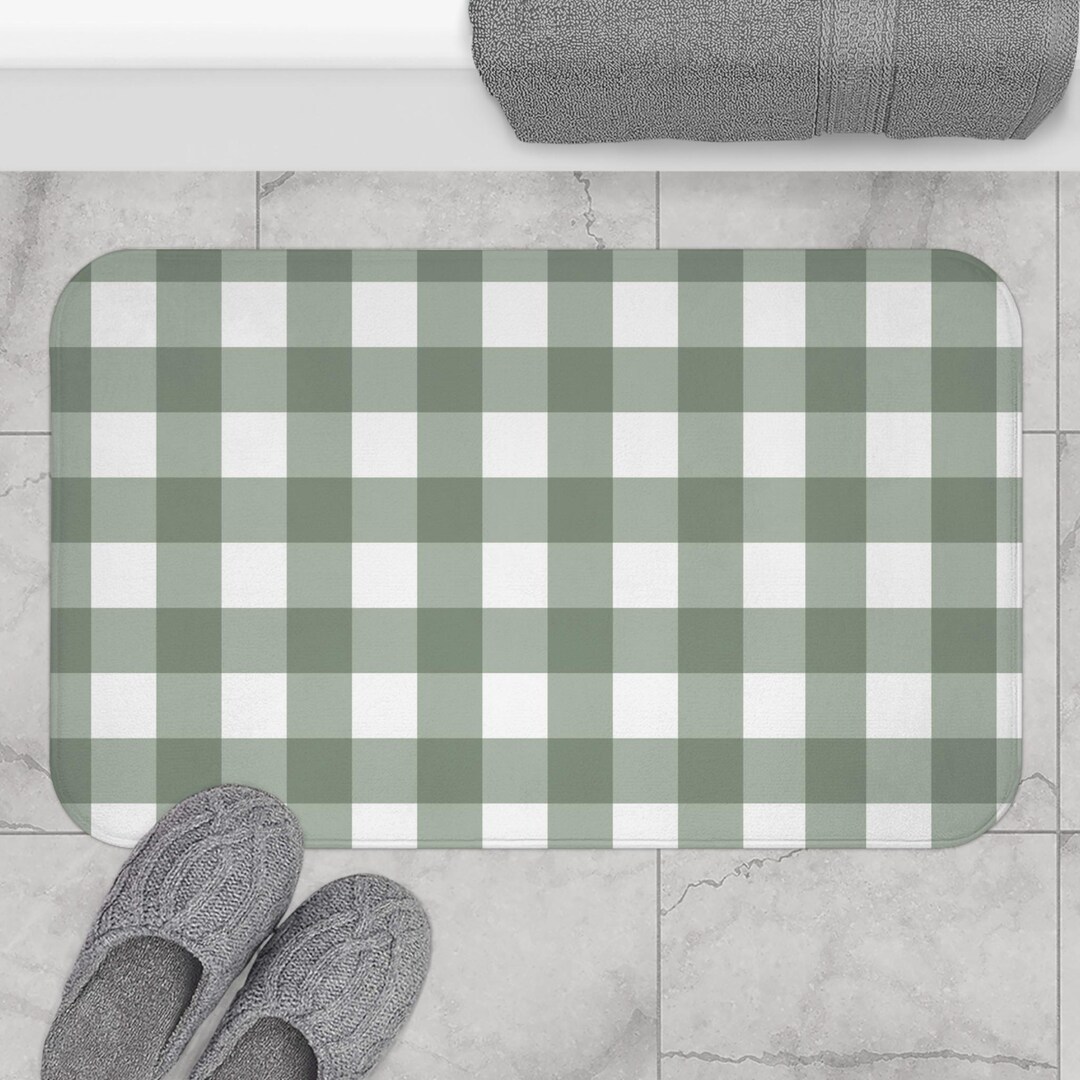 Sage Green Plaid Bath Mat - Cozy Bathroom Decor for Farmhouse Style ...