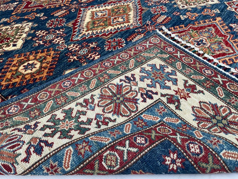 6x6 Blue Kazak Area Rug, Hand Knotted Afghan Rug, Square Wool Carpet ...