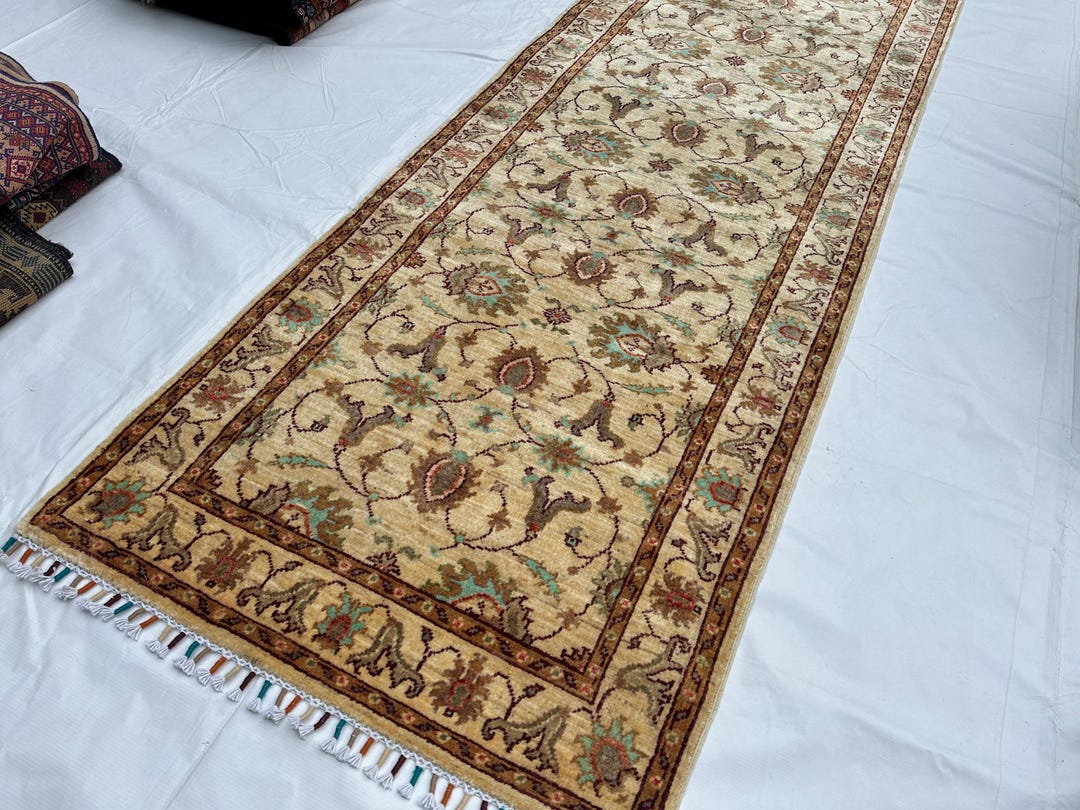 15 Ft Long Runner Afghan Sultani Rug, Hand Knotted Afghan Rug, Floral ...