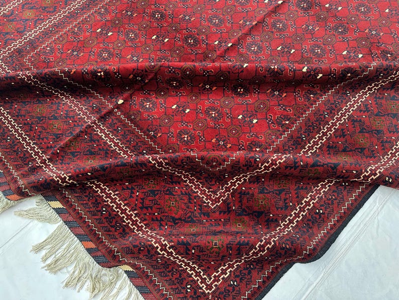 6’7 X 9’10 Ft. Bashiri Belgic Red Area Rug, Hand Knotted Afghan Rug ...