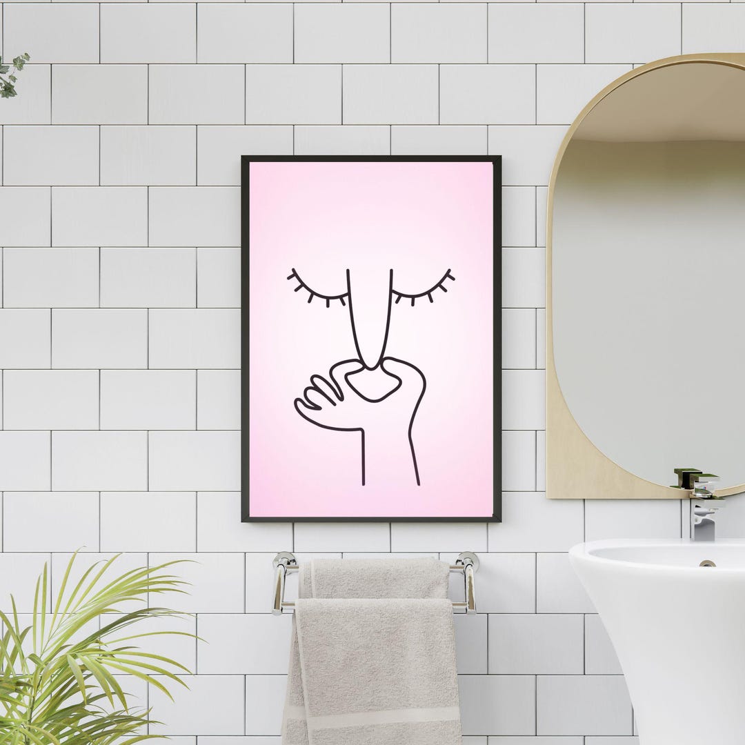 Funny Bathroom Wall Art,nose Holding Line Drawing, Toilet Humor Poster ...
