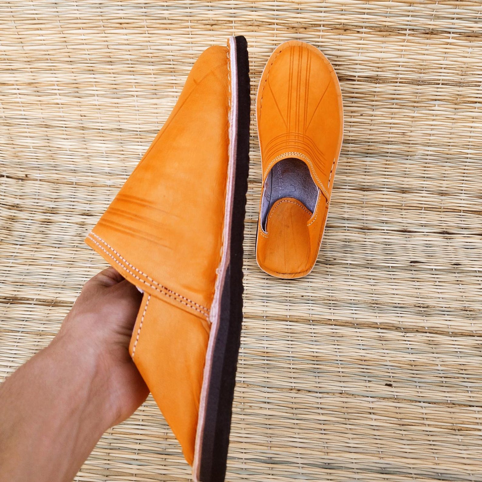 Men’s Orange Leather Babouche – Handmade Moroccan Slippers | Genuine ...