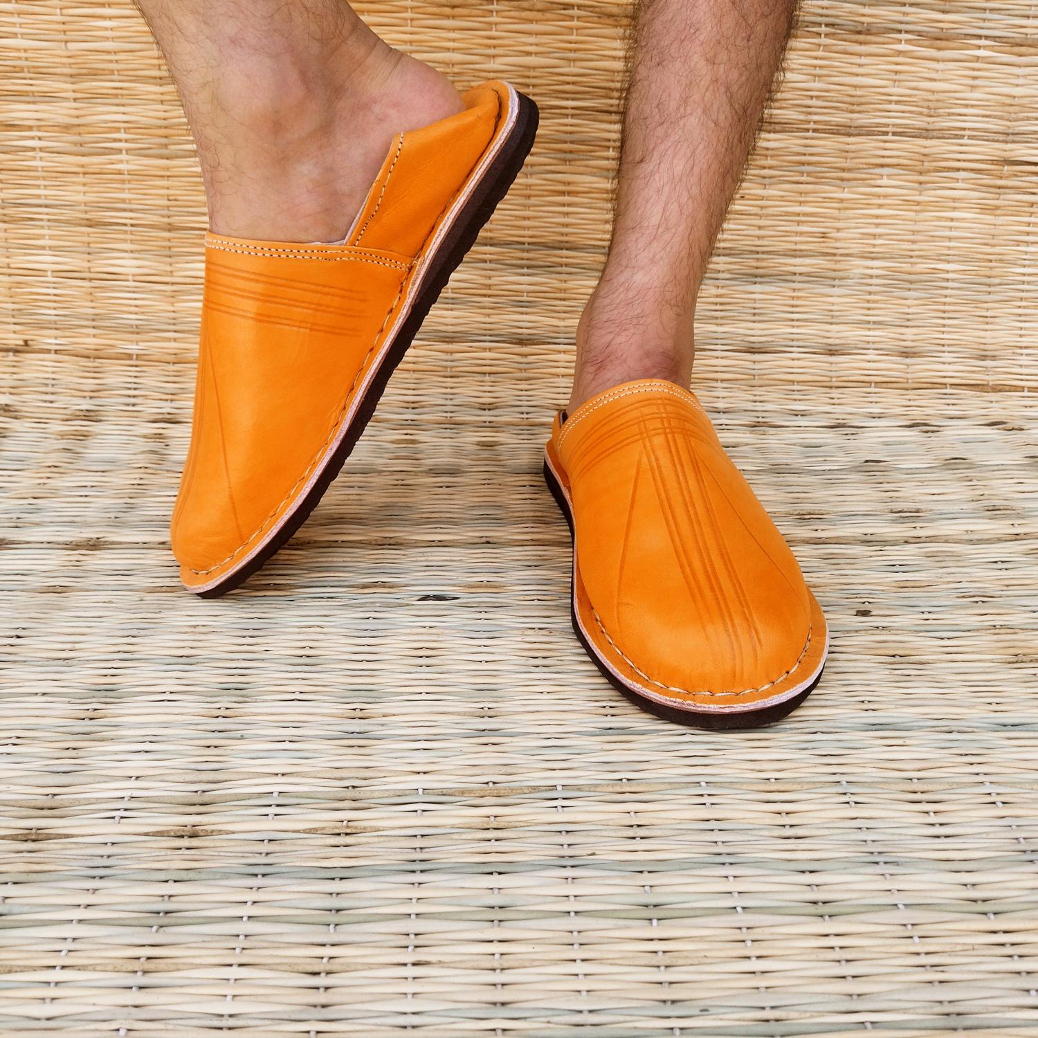 Men’s Orange Leather Babouche – Handmade Moroccan Slippers | Genuine ...