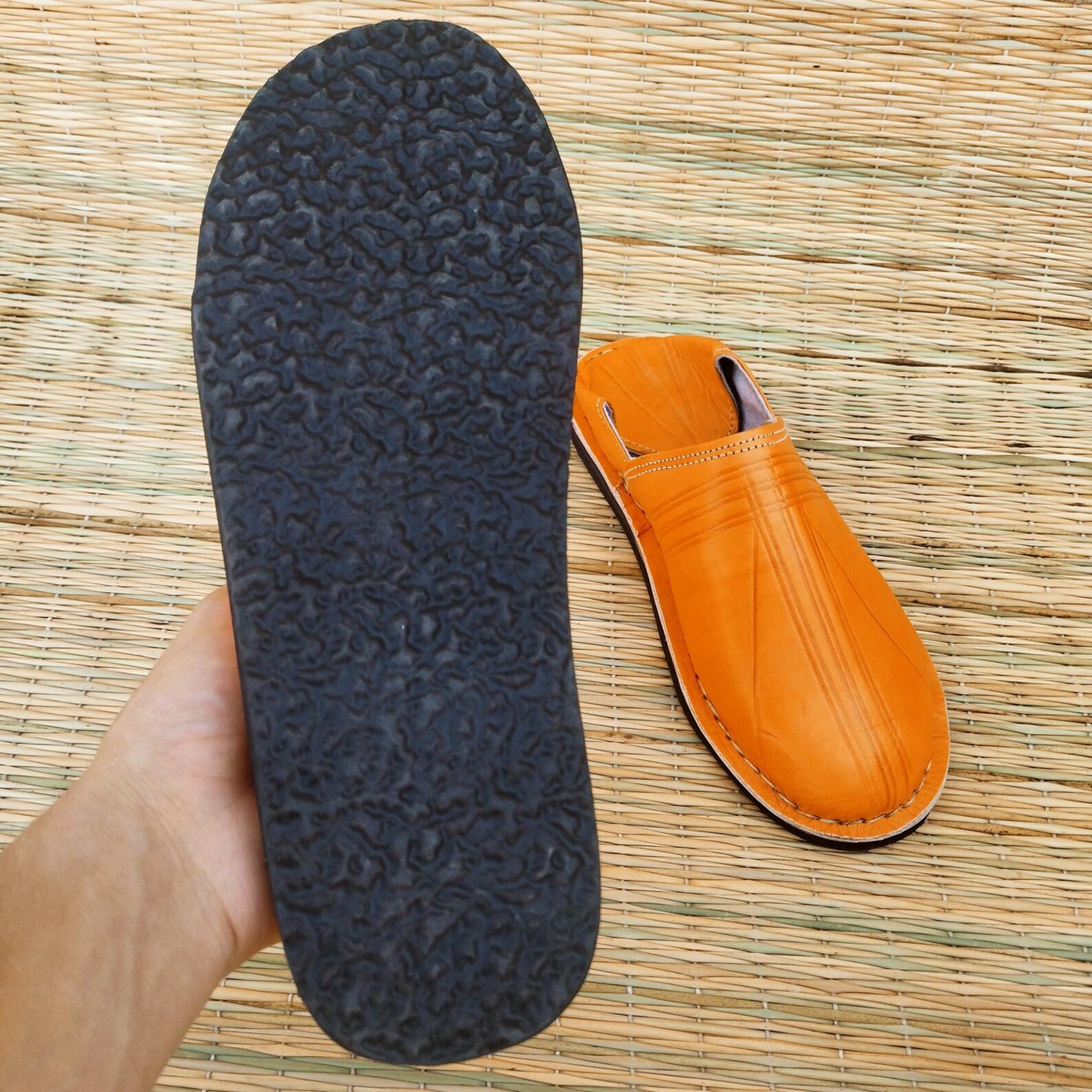 Men’s Orange Leather Babouche – Handmade Moroccan Slippers | Genuine ...