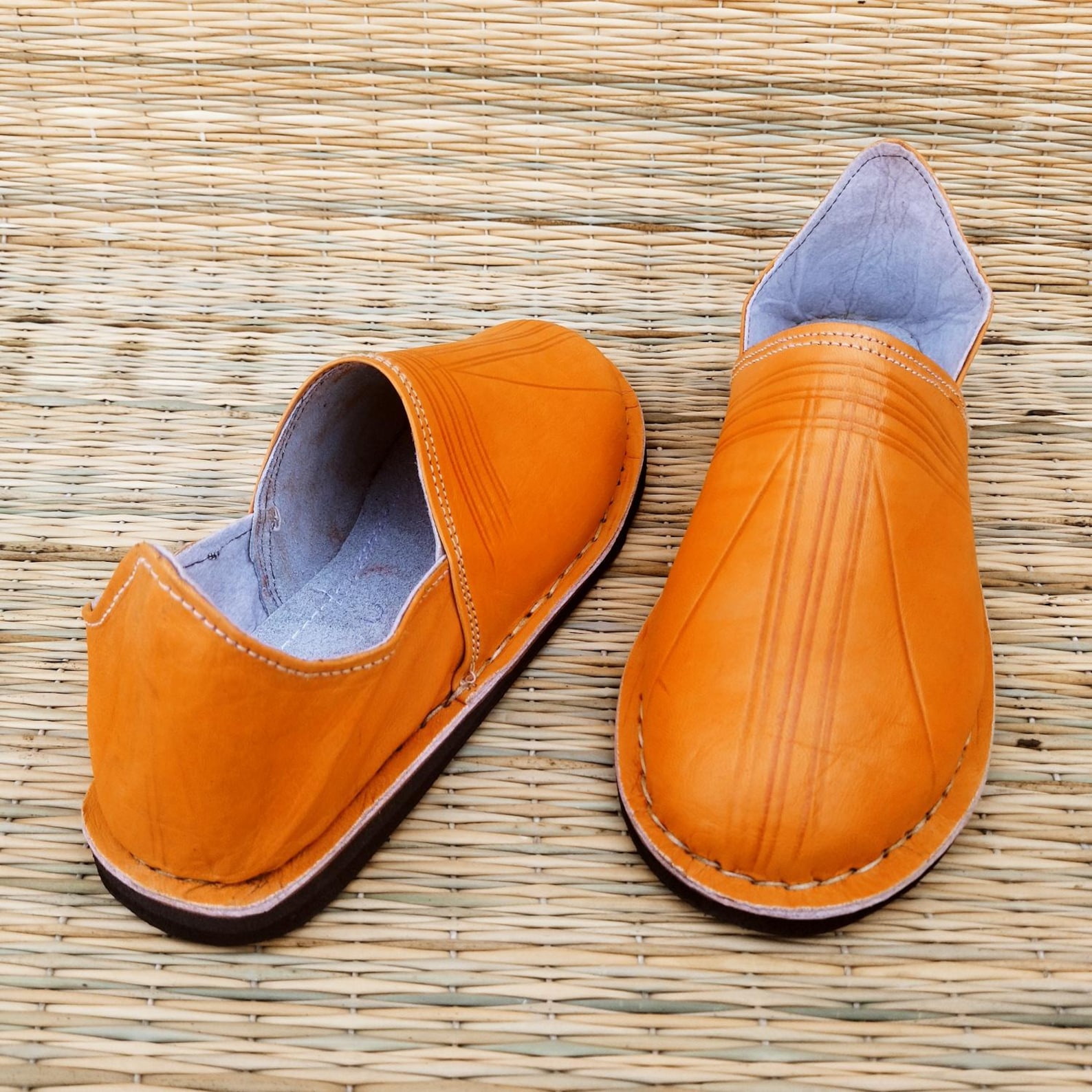 Men’s Orange Leather Babouche – Handmade Moroccan Slippers | Genuine ...
