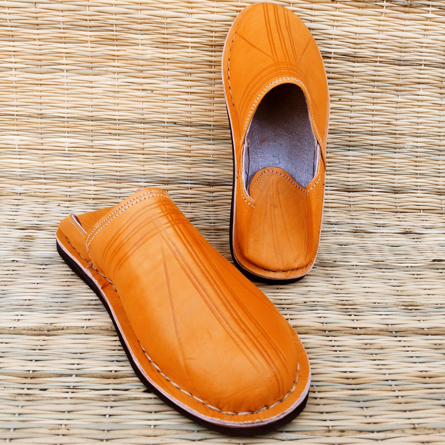 Men’s Orange Leather Babouche – Handmade Moroccan Slippers | Genuine ...