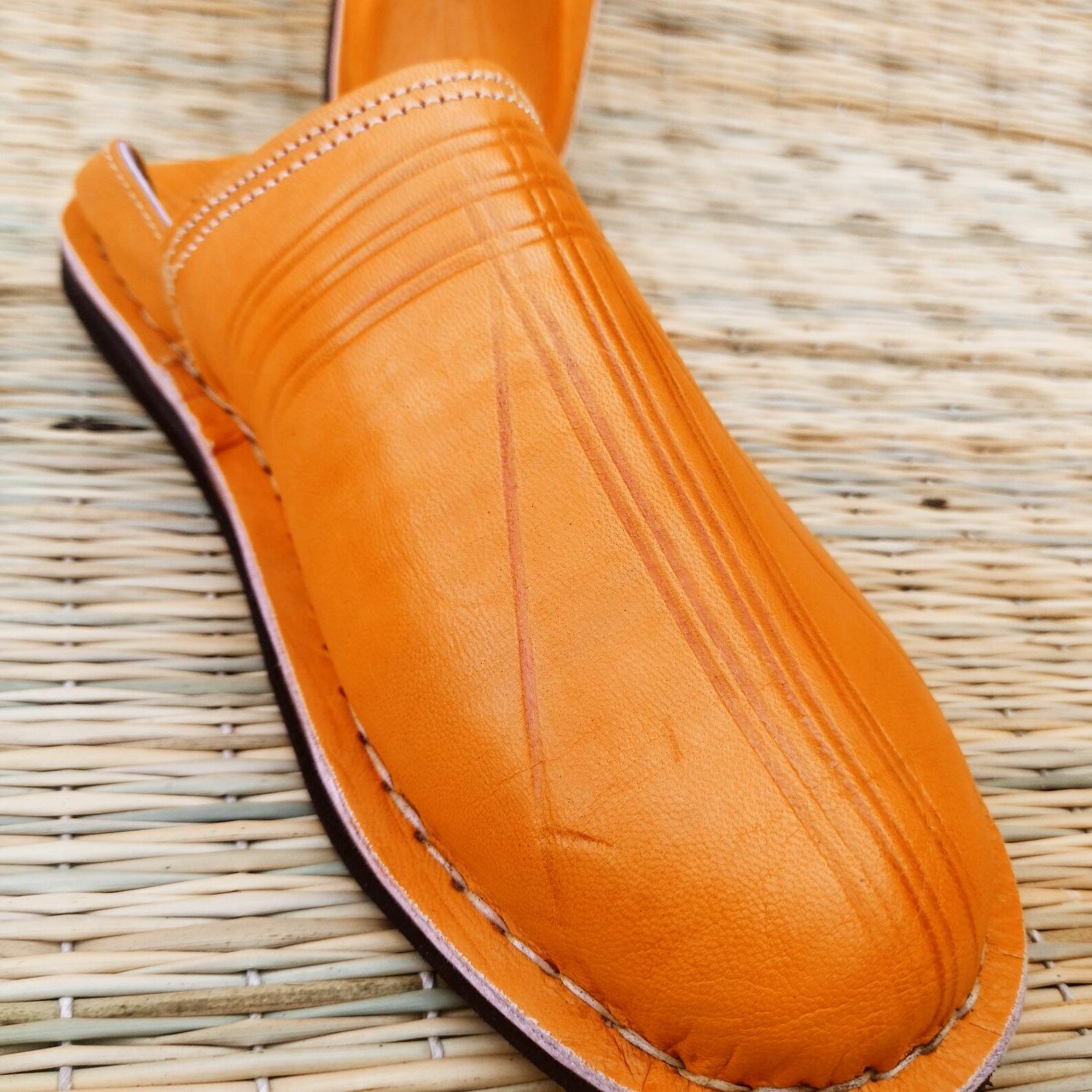Men’s Orange Leather Babouche – Handmade Moroccan Slippers | Genuine ...