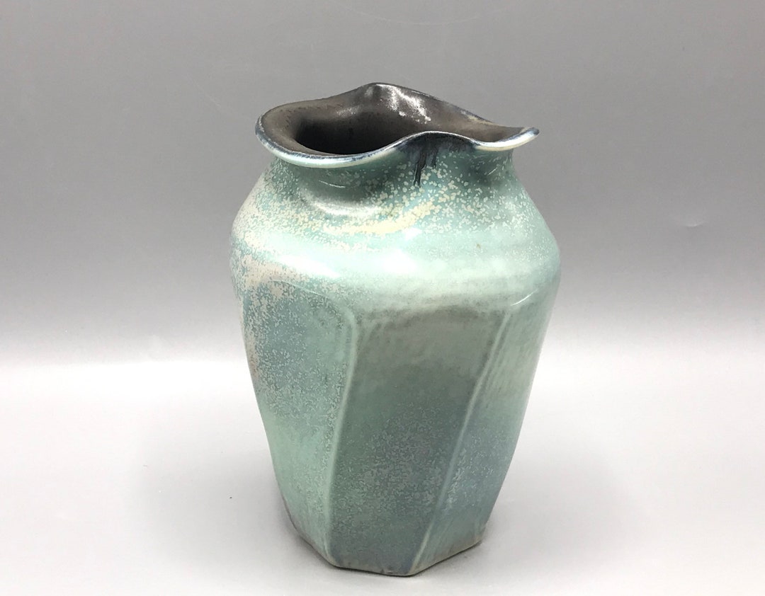 Higgins Signed Studio Art Pottery Vase - Speckled Aqua Blue Crystalline ...