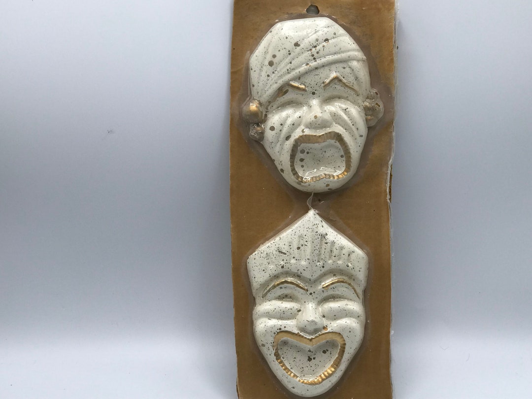 Chalkware Wall Art Set - Unused Vintage Tragedy Comedy Masks - in ...