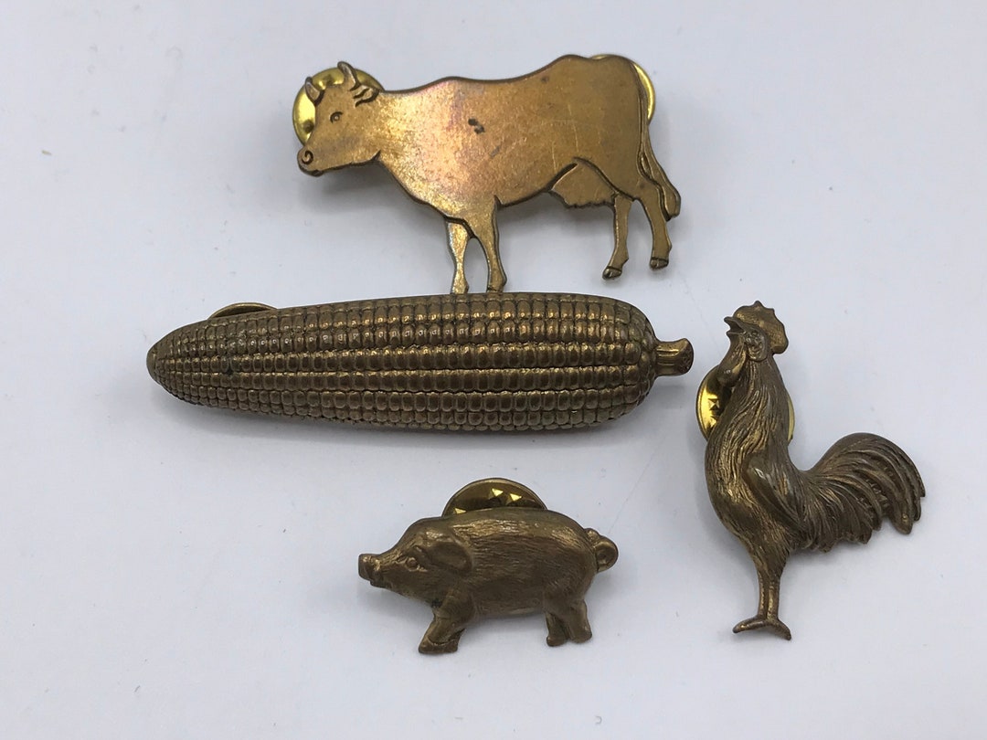 4 Country and Farm Related Lapel Pins - Farm Animals - Ear of Corn ...