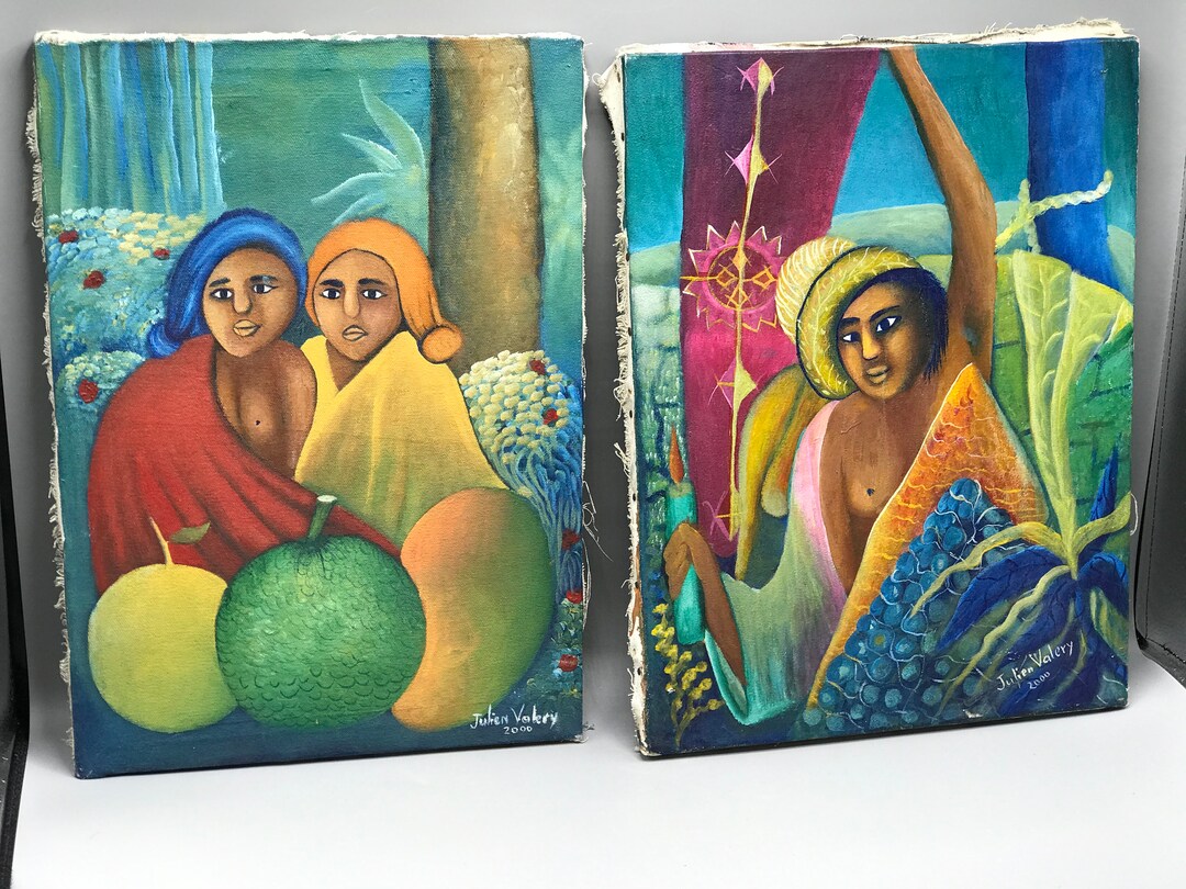 2 Haitian Artist Julien Valery Original Signed Paintings - Unframed Art ...