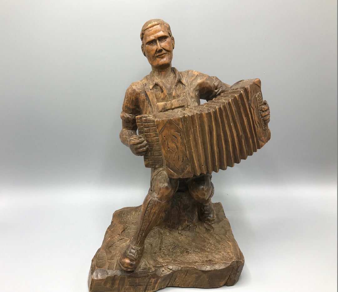 Large 12 Brienz Switzerland Wood Carving of Alpine Man With Accordion ...