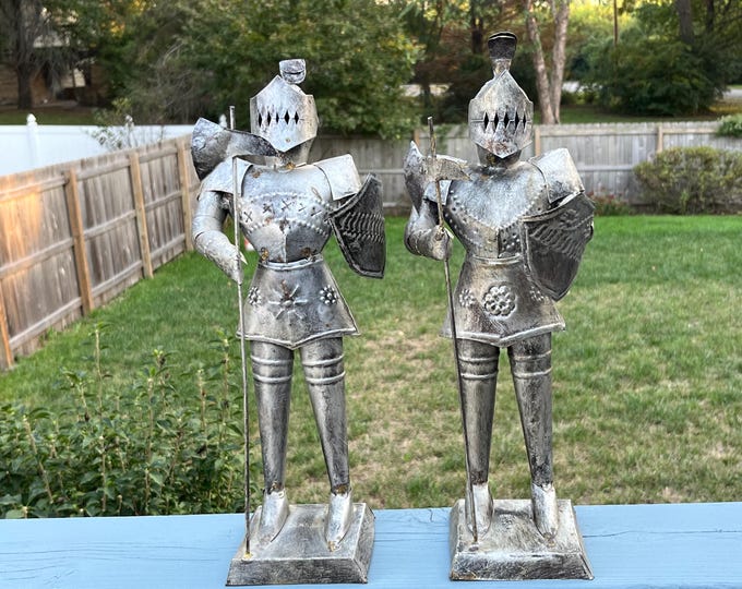 Pair of Mexican Punched Tin Knights in Armor - Hand Crafted Metal Folk ...
