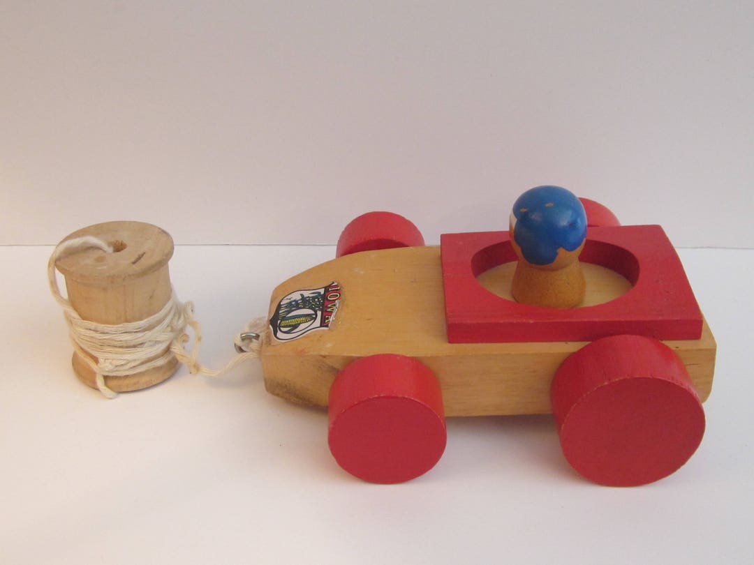 Wooden Race Car and Driver - Small Vintage Pull Toy With Iowa Sticker ...