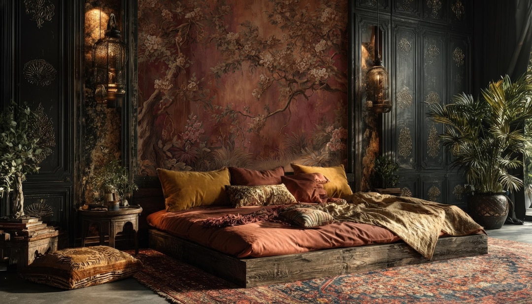 Vintage Floral Tree Mural, Warm Terracotta Blossom Peel and Stick ...