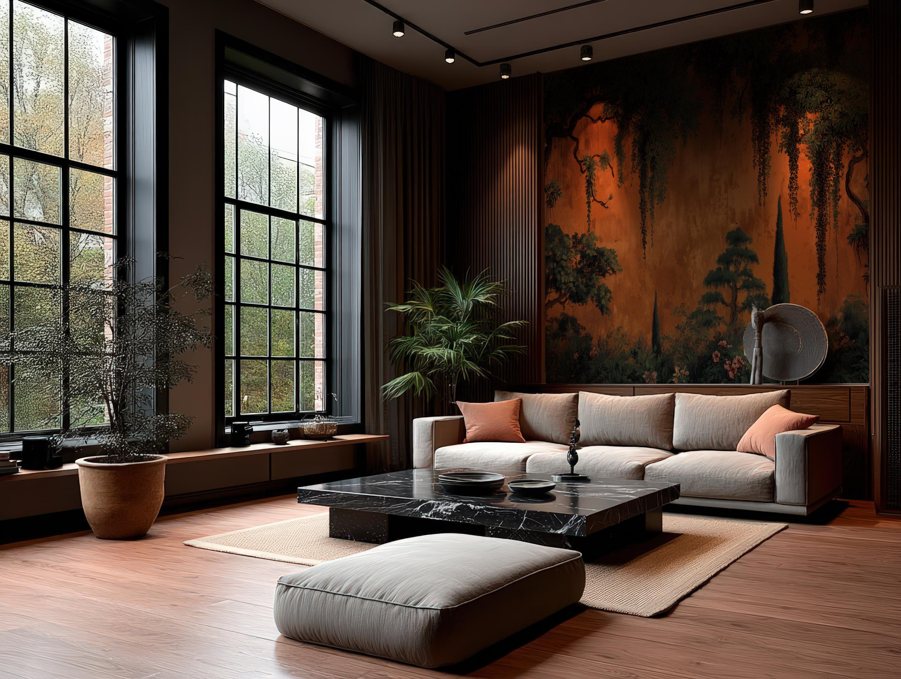 Ancient Grove Wallpaper Mural, Burnt Orange Rustic Wall Effect, Custom ...