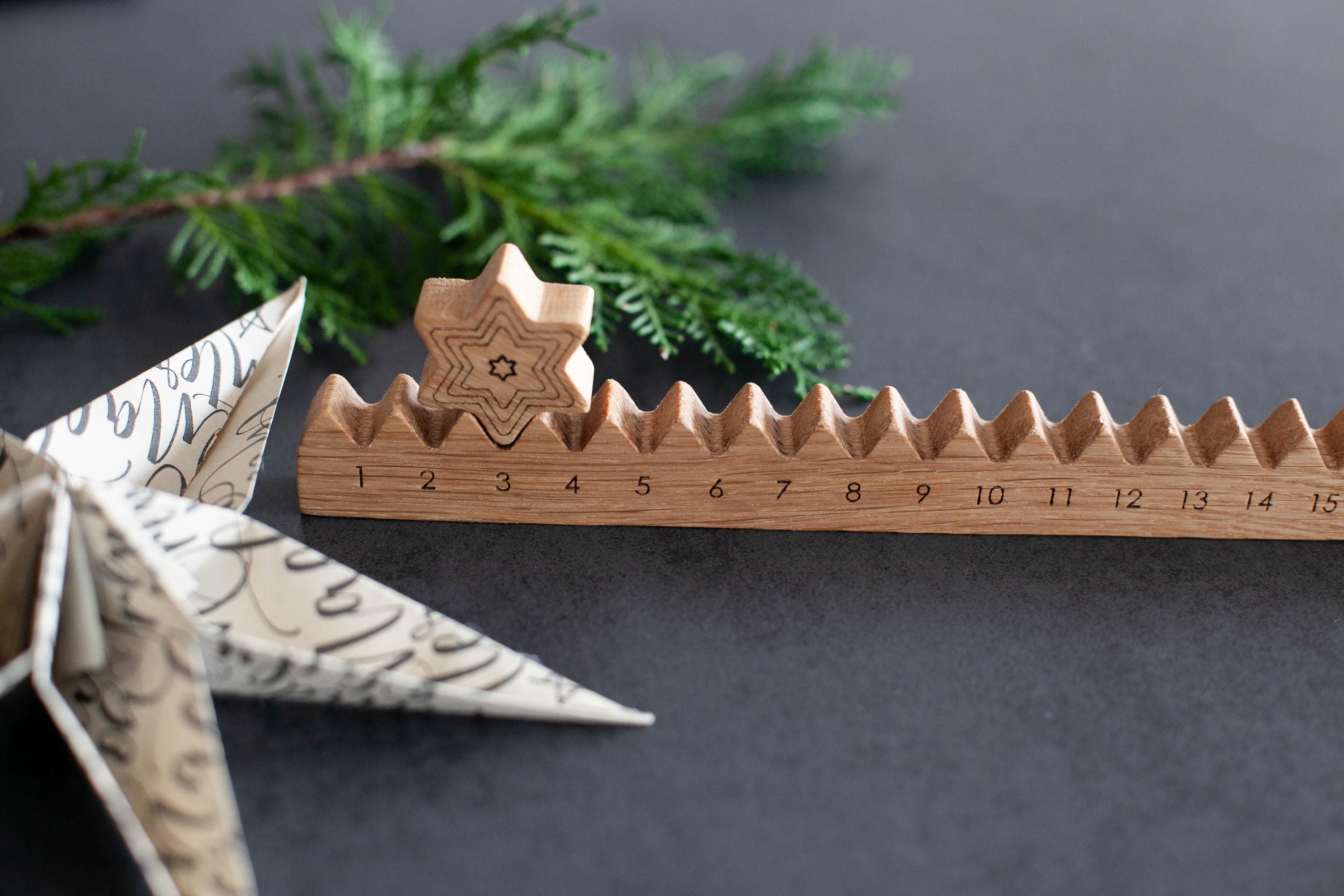 Wooden Oak Advent Calendar With Star, Minimalist Christmas Countdown ...