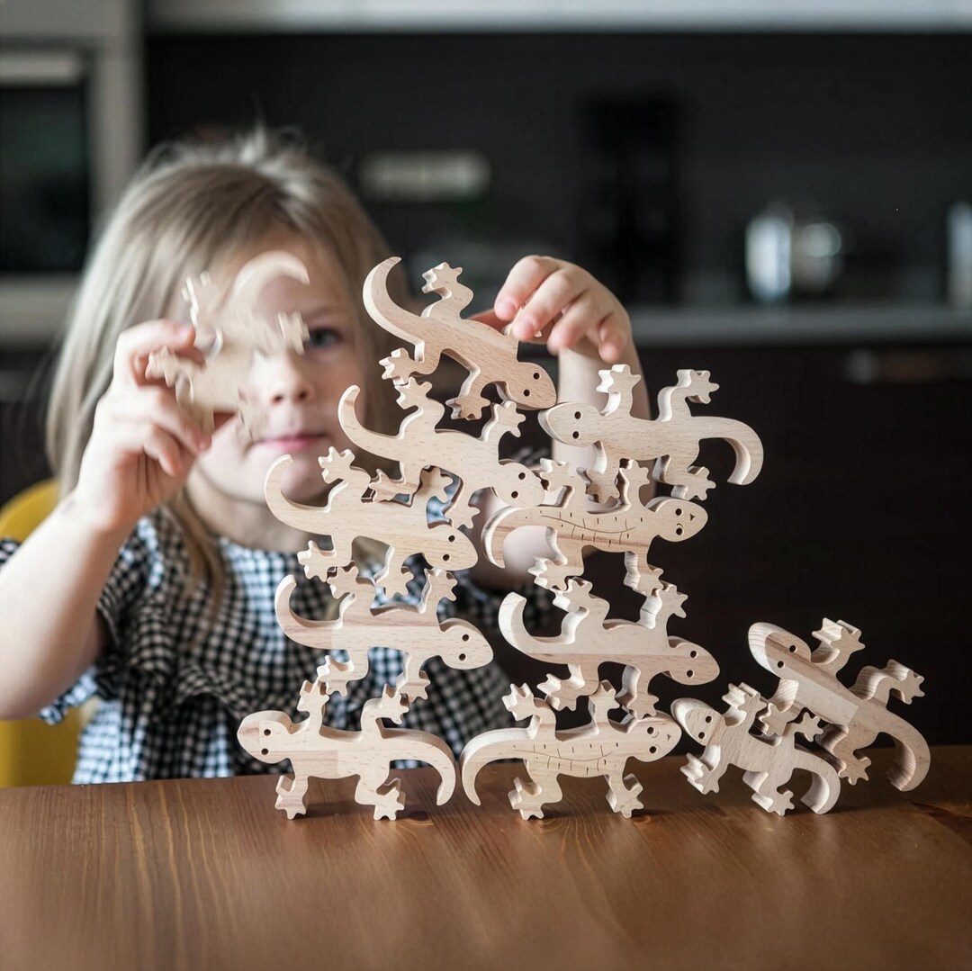 Oak Stack Game "lizards" 12 Pcs. Balance Toy, Tower, Montessori Pile ...