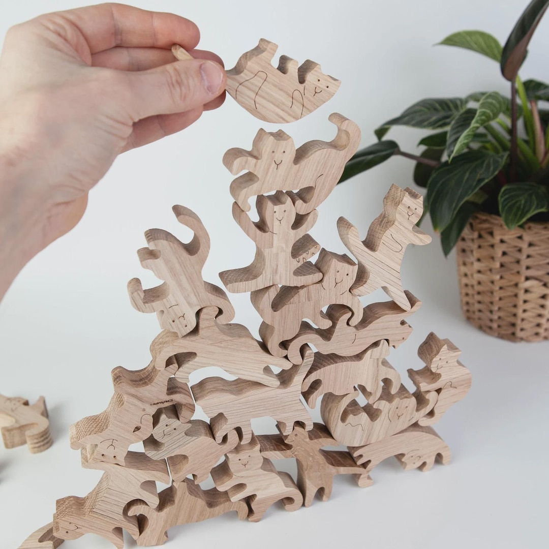 Oak Stacking Game "cats Acrobats" (large Set) 35 Pcs. Balance Toy ...