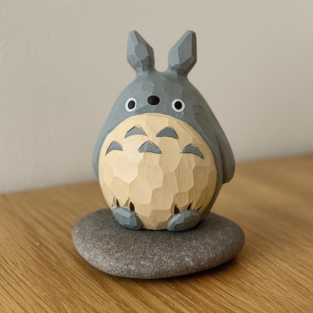 Totoro Wooden Figurine - Hand-carved Forest Spirit Totoro Sculpture ...