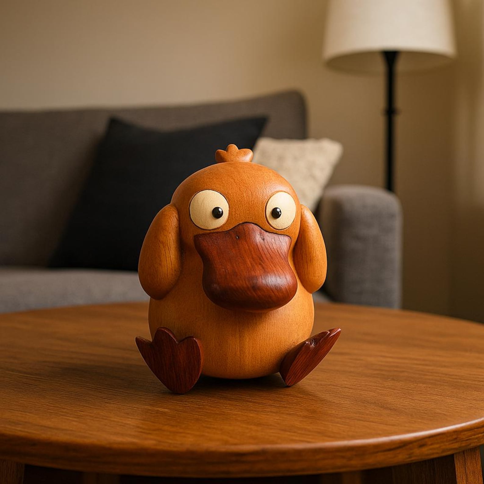Handcrafted Wooden Psyduck Figurine – Cute Psyduck-inspired Desk ...
