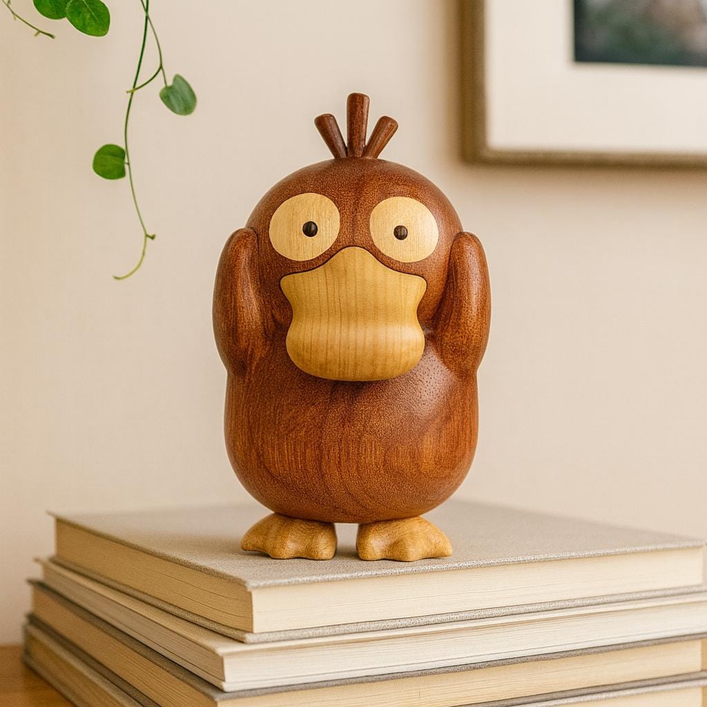 Handcrafted Wooden Psyduck Figurine – Cute Psyduck-inspired Desk ...