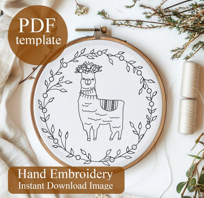 Alpaca Hand Embroidery Design Image Floral Embroidery Cute Alpaca ...