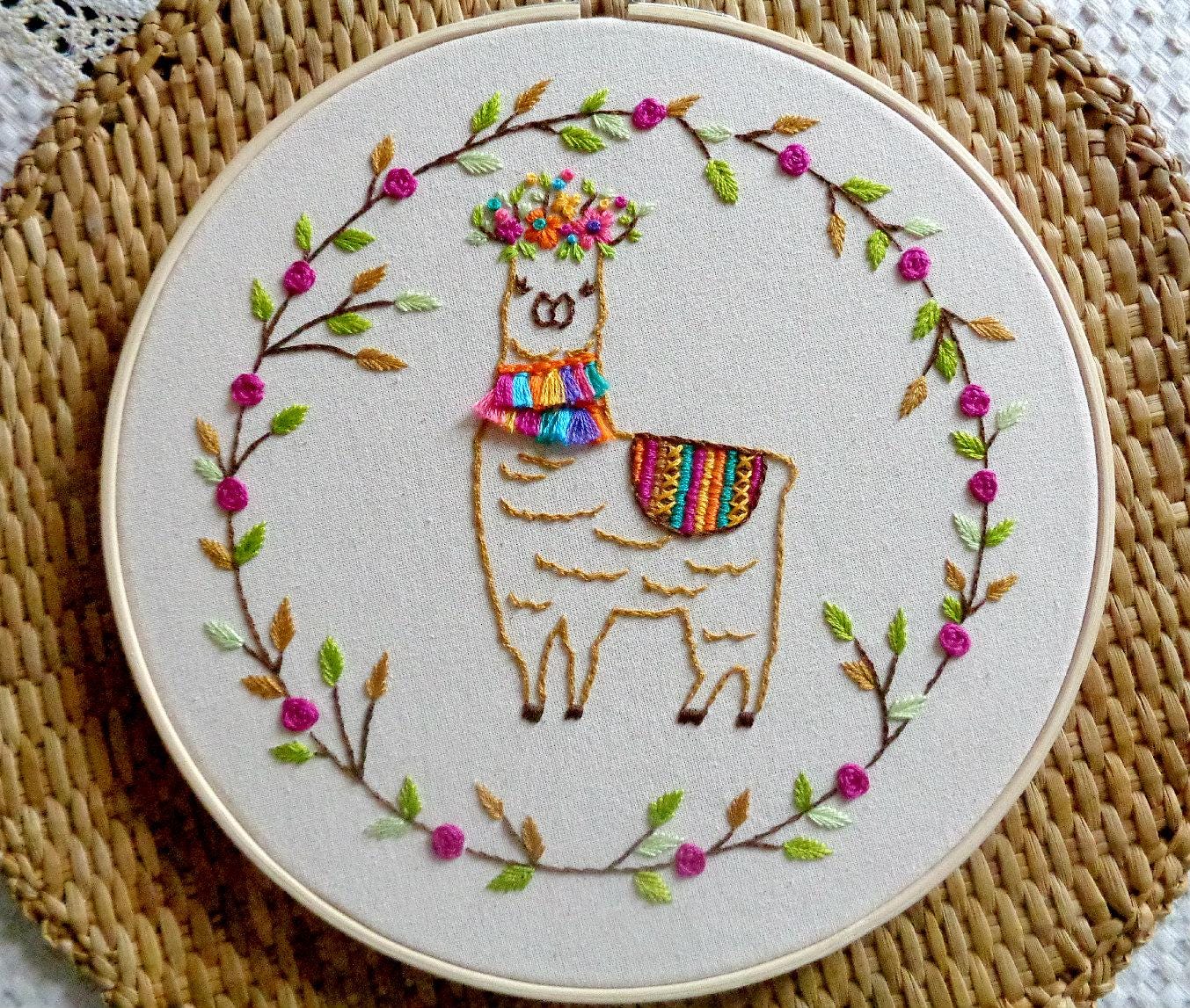 Alpaca Hand Embroidery Design Image Floral Embroidery Cute Alpaca ...