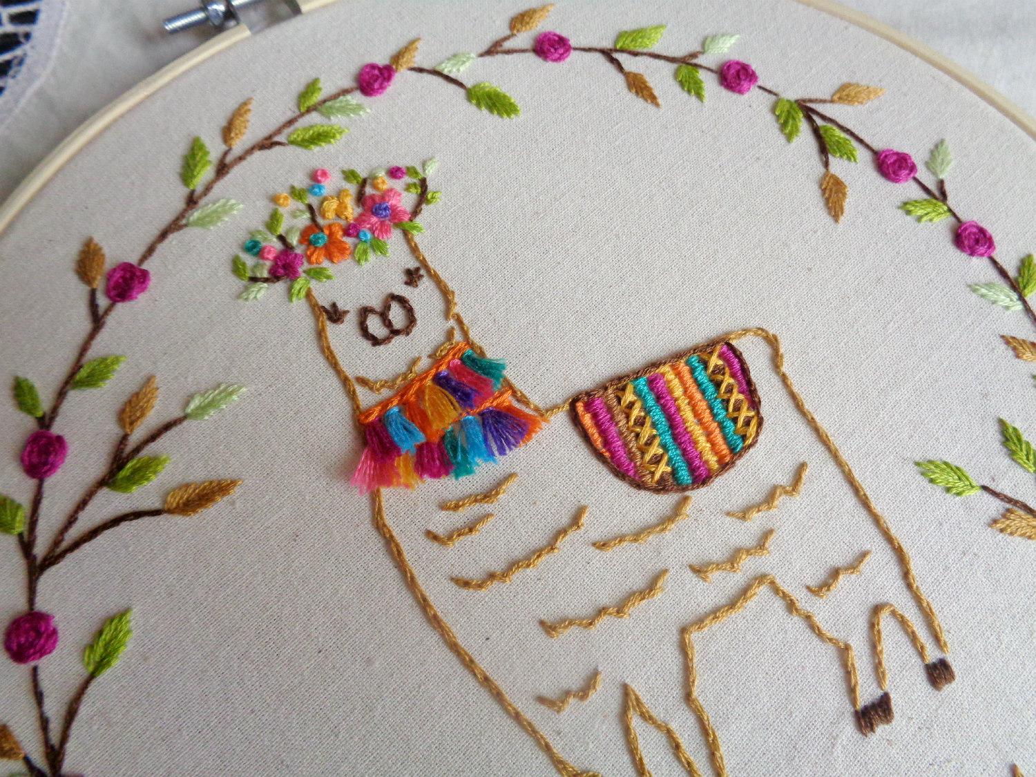 Alpaca Hand Embroidery Design Image Floral Embroidery Cute Alpaca ...
