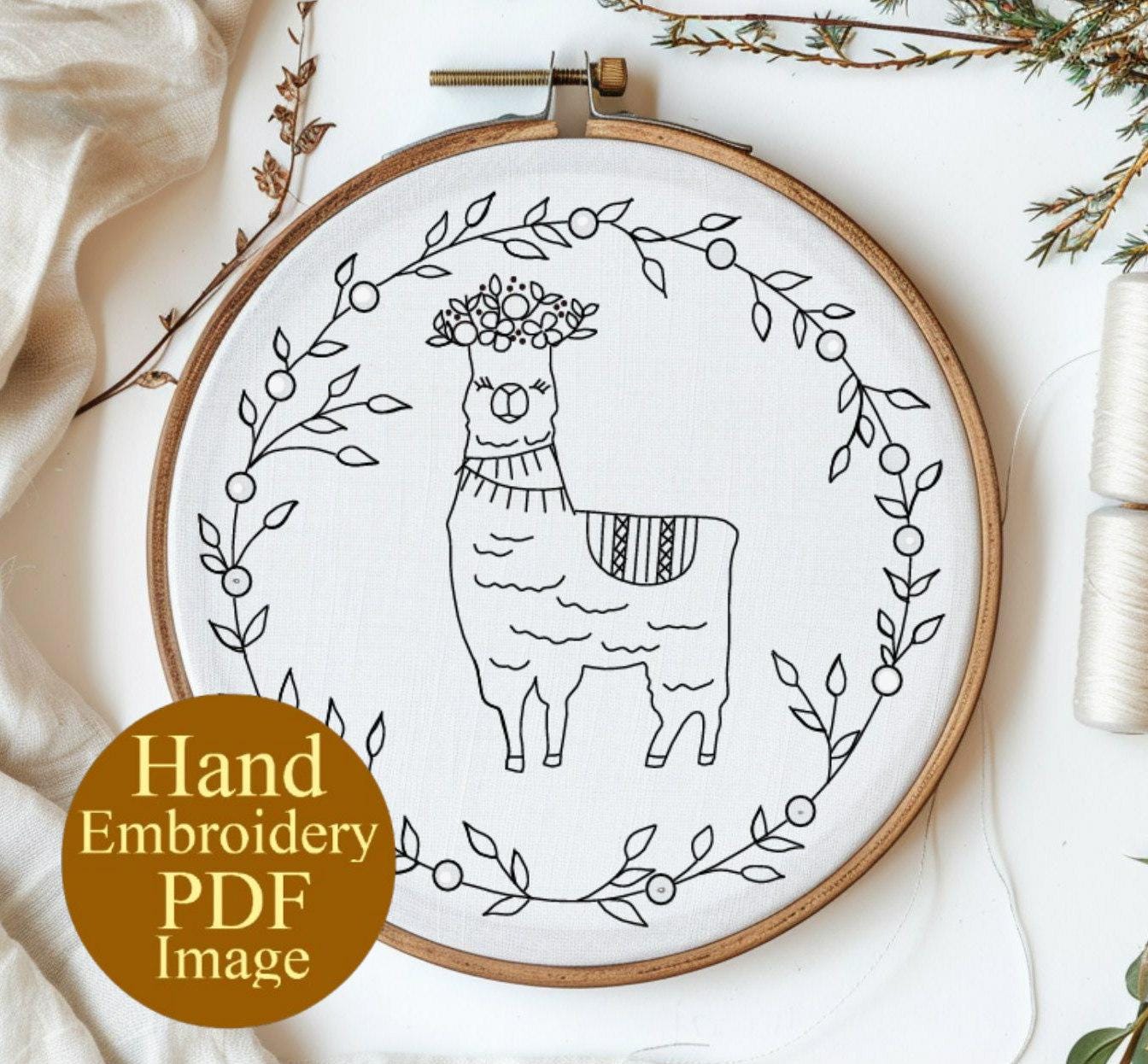 Alpaca Hand Embroidery Design Image Floral Embroidery Cute Alpaca ...