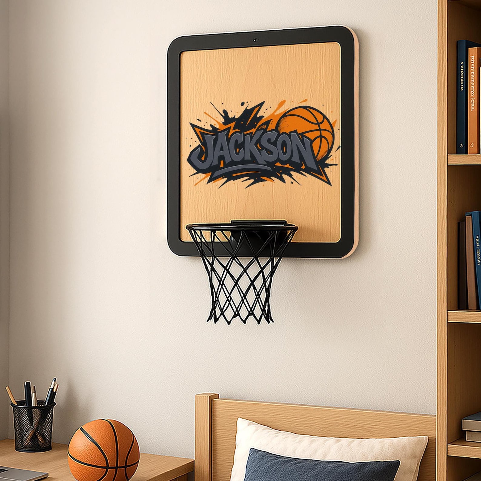 Custom Beech Wood Basketball Hoop – Personalized Graffiti Name Wall ...
