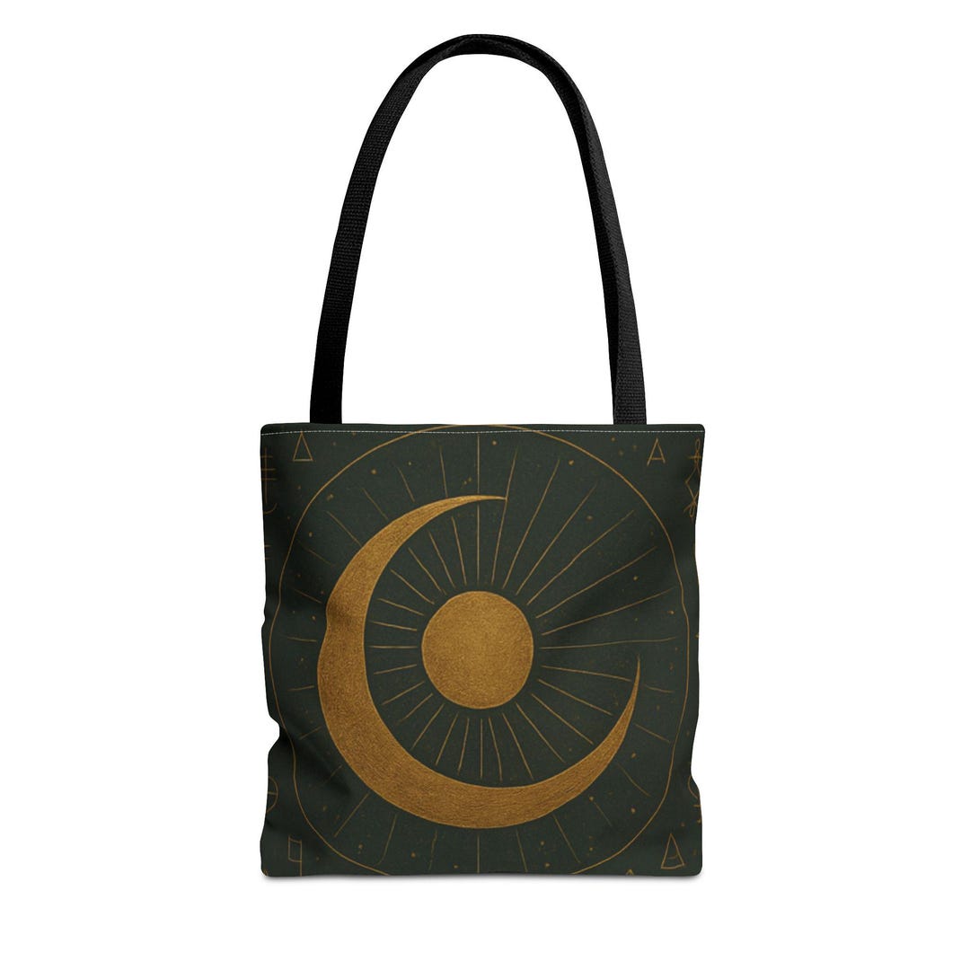 Golden Crescent Moon Tote Bag | Celestial Boho Sunburst Design - Etsy