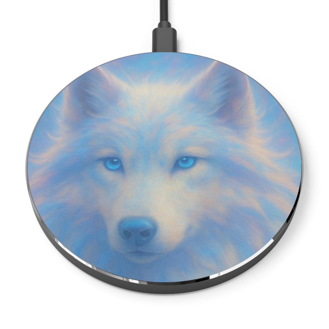 Mystic Blue Wolf Wireless Charger | Animal Portrait Phone Charger - Etsy