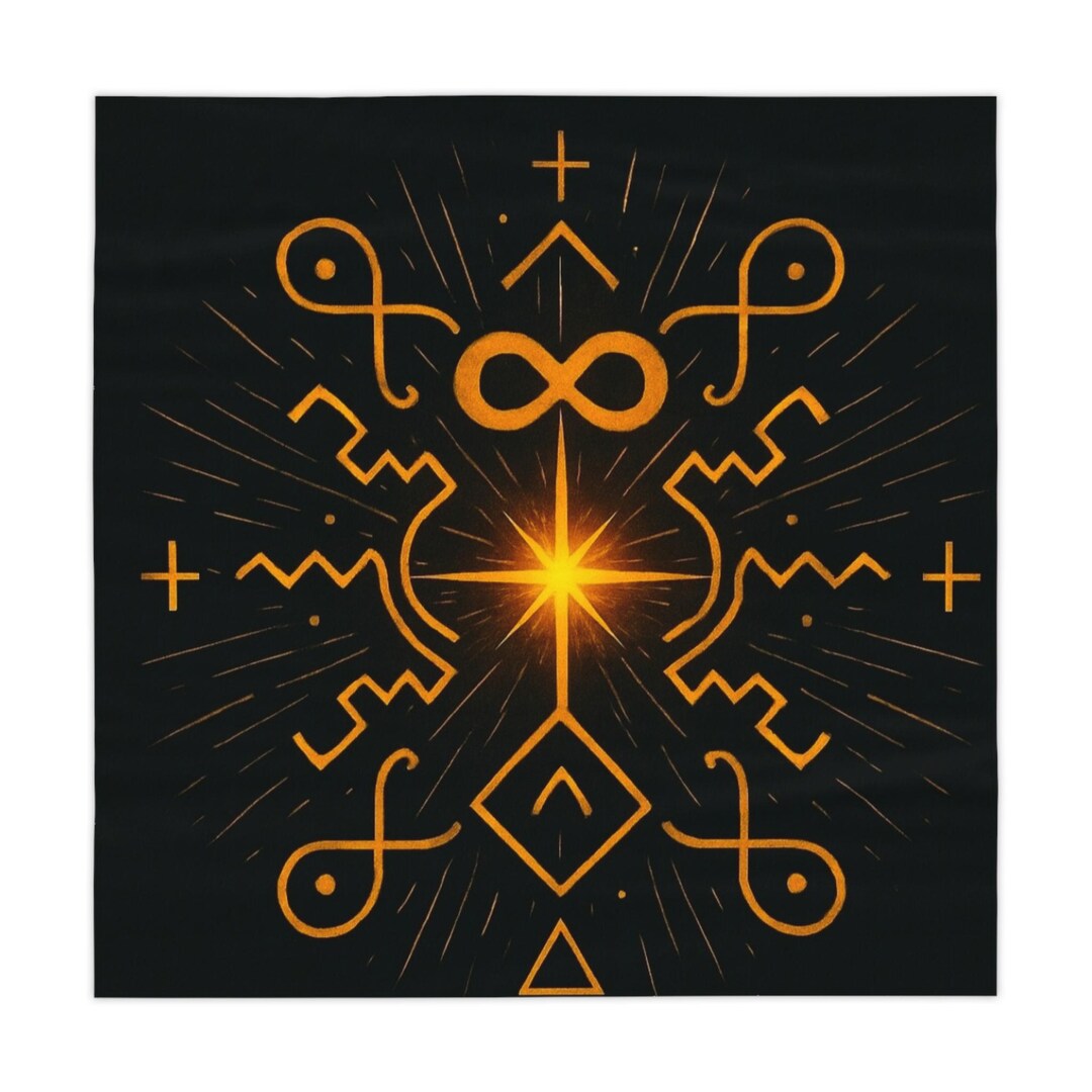 SOURCE Mystic Gold Sigil Tablecloth | Black Geometric Alchemy Pattern ...