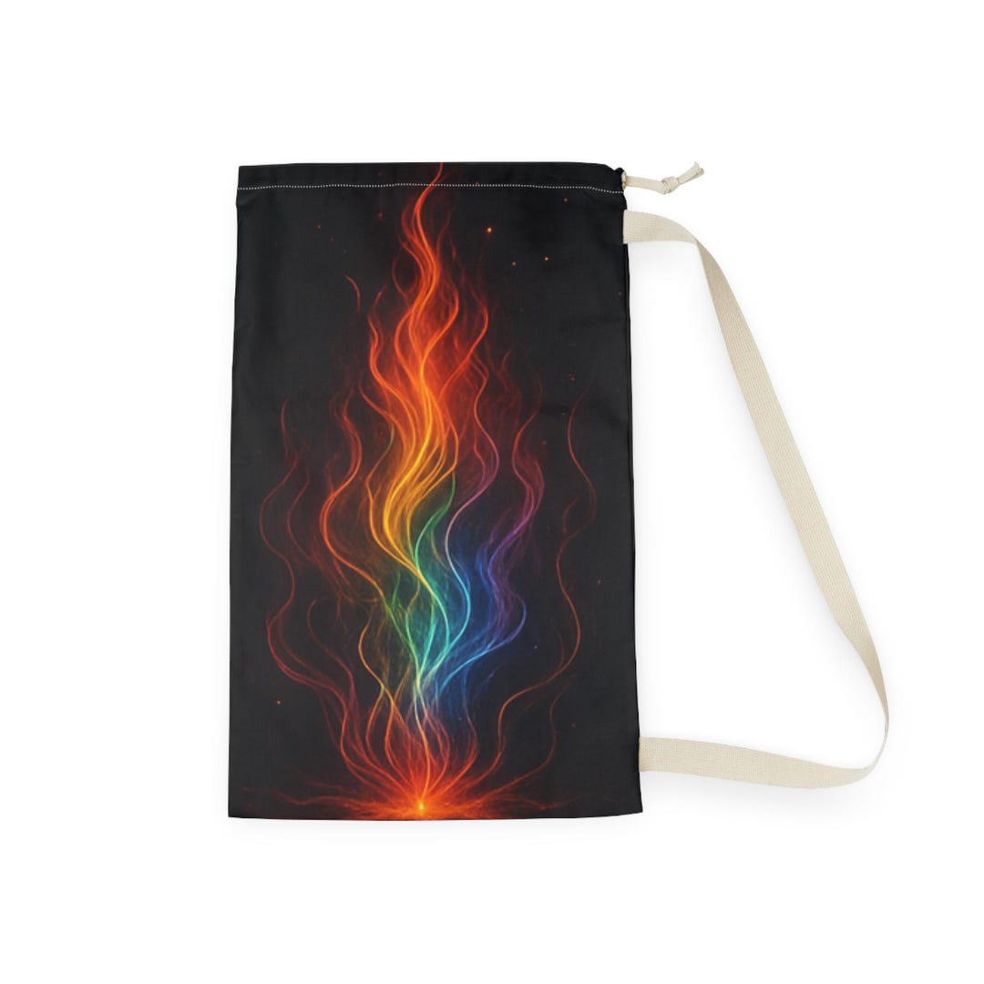 Rainbow Flame Laundry Bag | Colorful Fire Design, Drawstring Cloth Bag ...