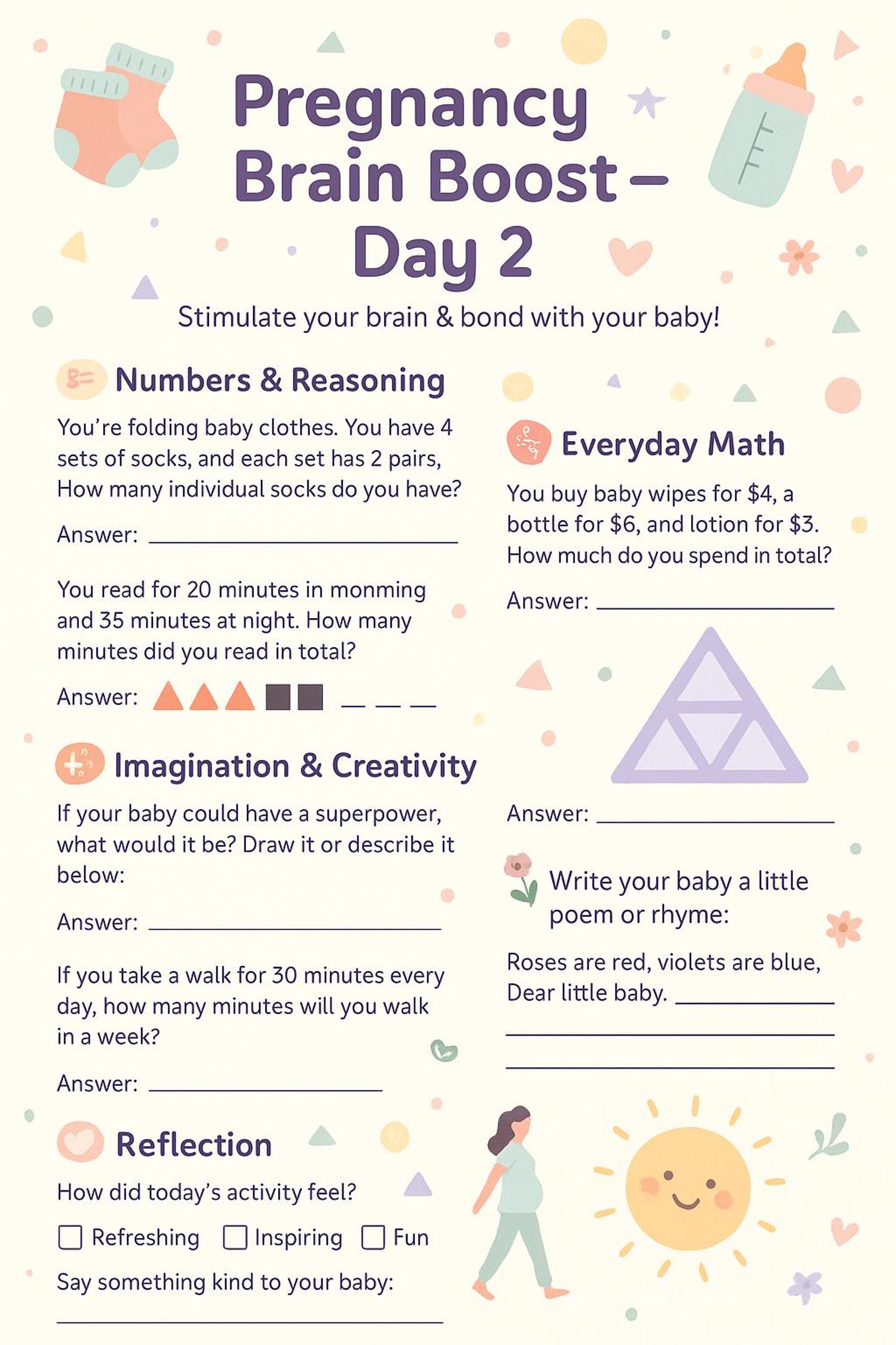 Pregnancy Brain Boost Worksheets, Math Activities (printable) - Etsy