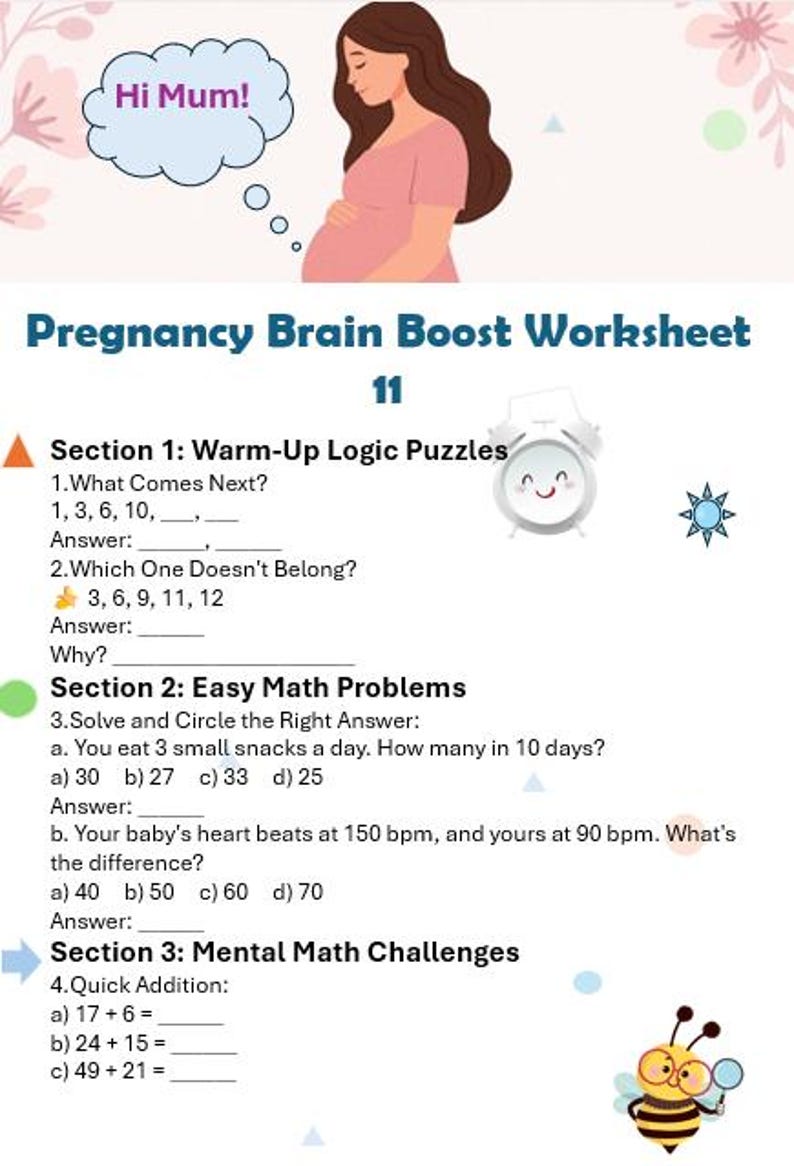Cognitive Baby Development Worksheet | Brain Boost for Moms-to-be ...