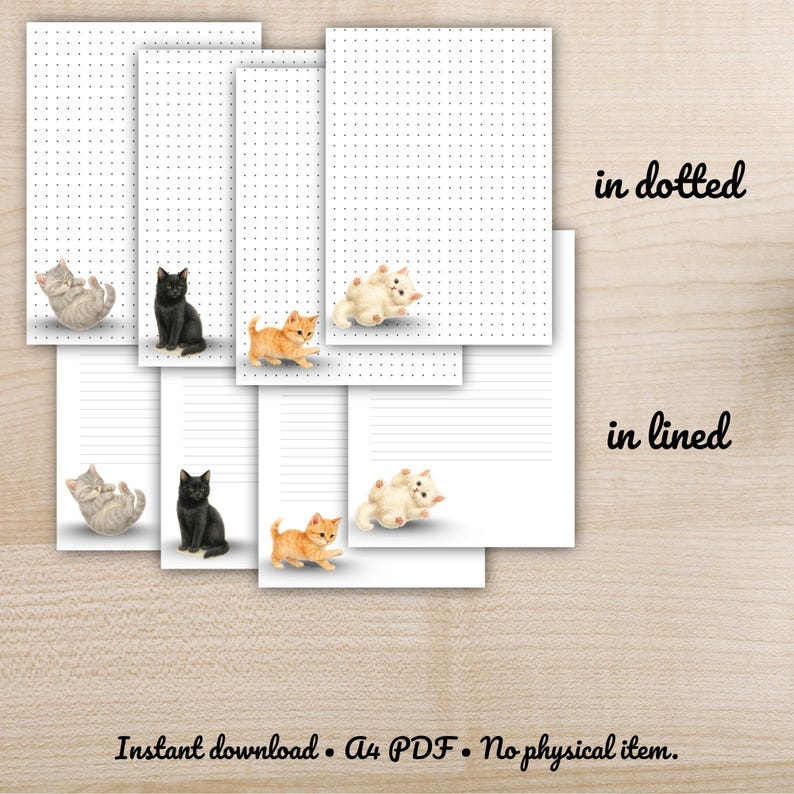 Printable Writing Paper With Cute Cats, Lined, Grid, Dotted, Blank ...