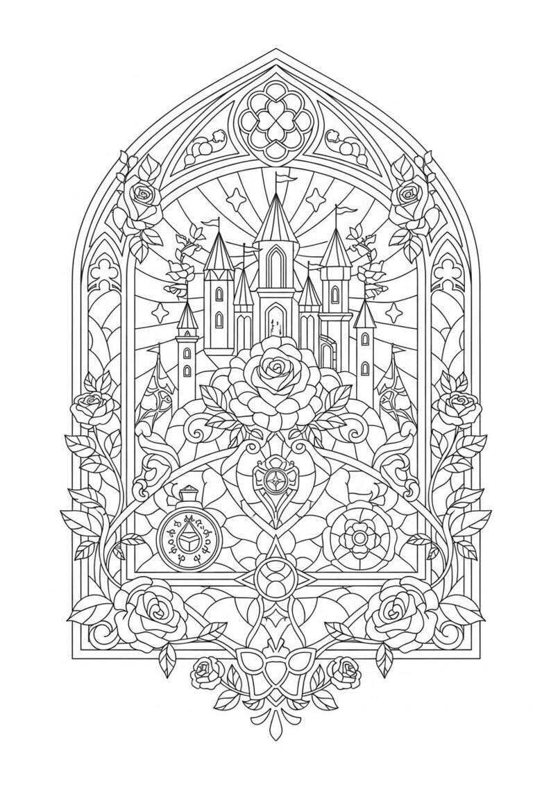 Stained Glass Fairy Tale Coloring Pages, Digital Download, Adult ...
