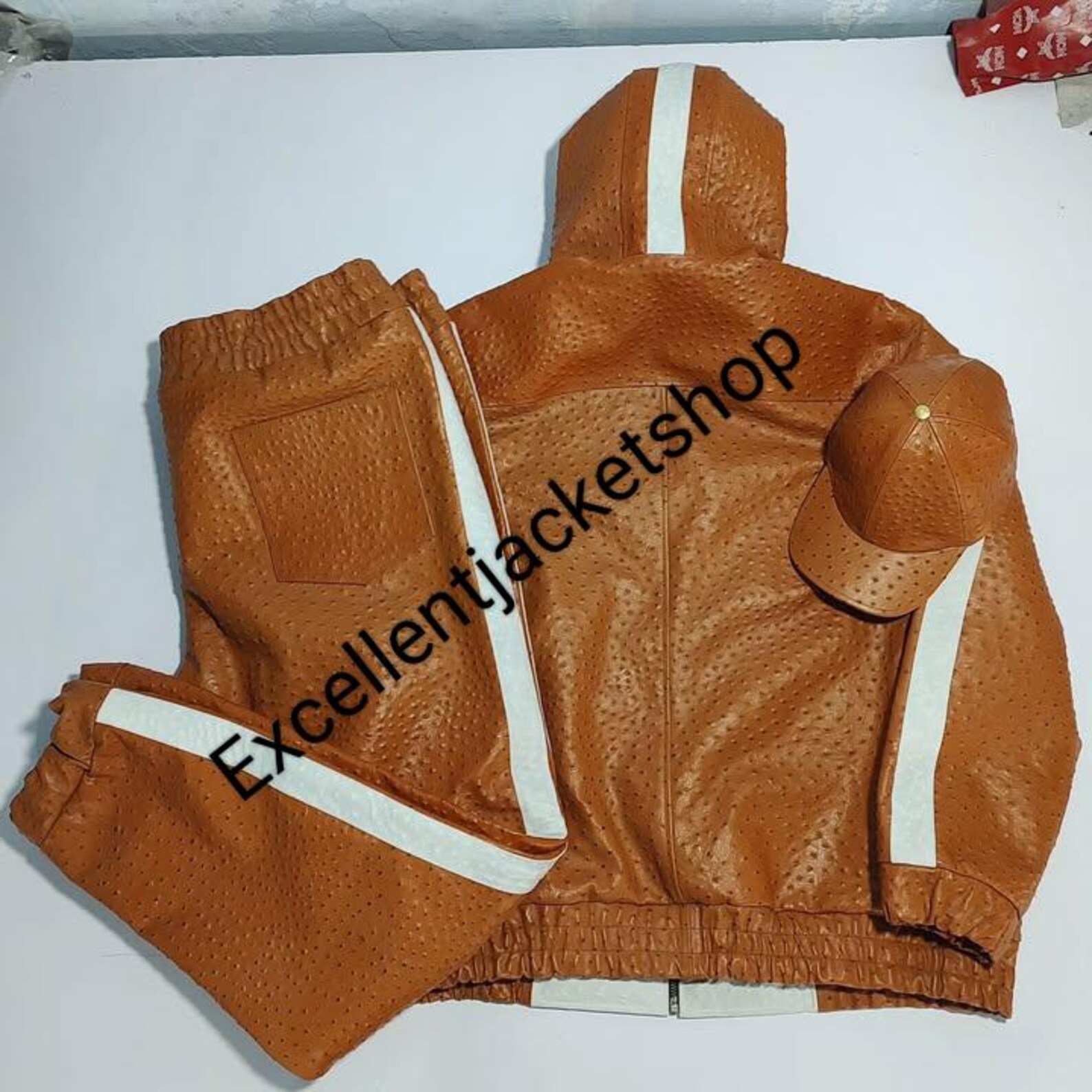 Brown Ostrich Leather Tracksuit Set Hoodie Joggers and Matching Cap - Etsy