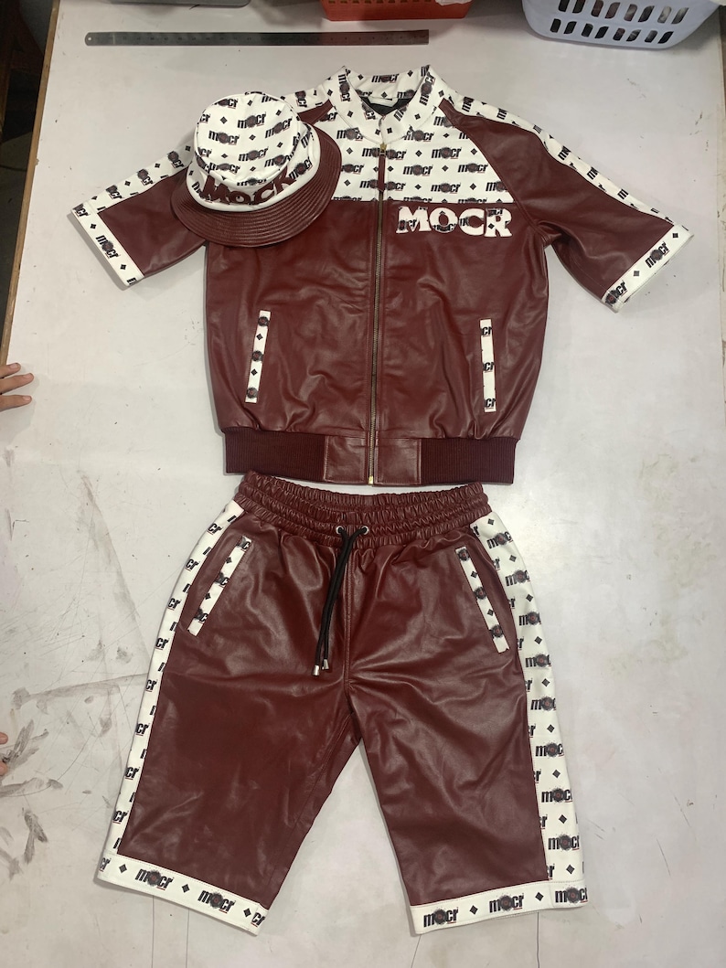 Handmade Luxury Leather Tracksuit With Matching Bucket Hat Custom ...