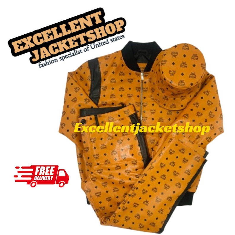 Genuine Leather MCM Tracksuit Jacket & Pants Unique Streetwear Designer ...