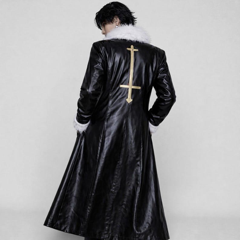 Anime Inspired Black Long Leather Coat for Men, Men’s Black Leather ...