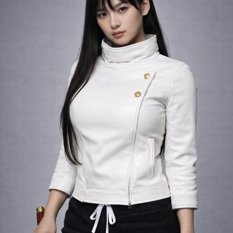 Anime Inspired White Leather Jacket for Men & Women | High Collar ...