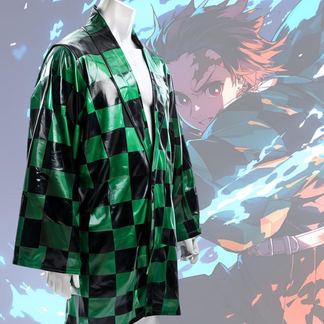 Tanjiro Cosplay Jacket | Demon Slayer Haori Cloak | Green Checkered ...