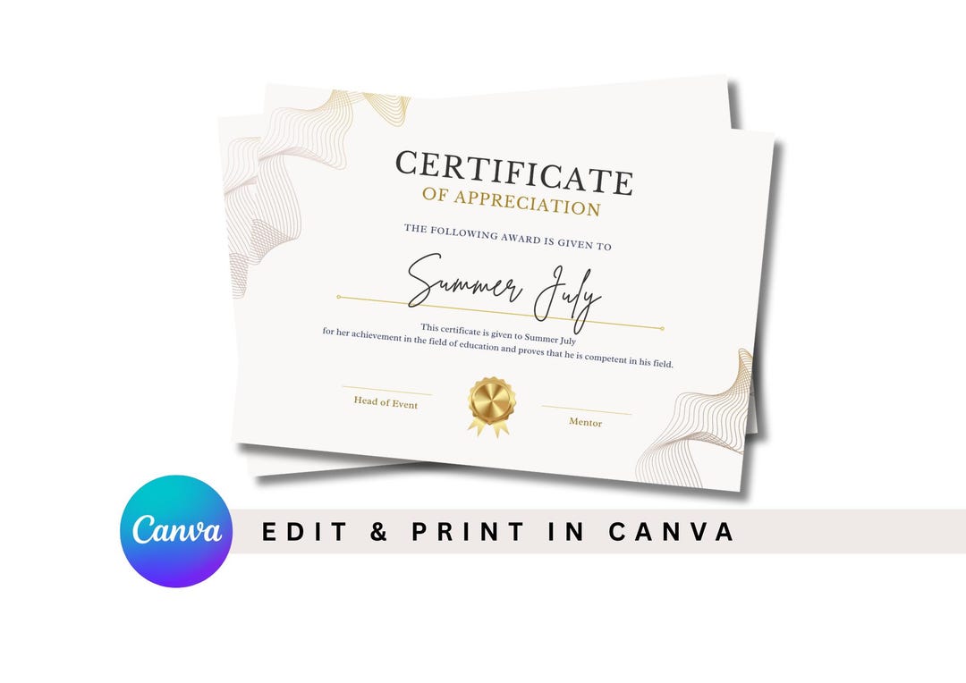 Editable Certificate Template | Printable Award for Canva (PDF) - Etsy ...