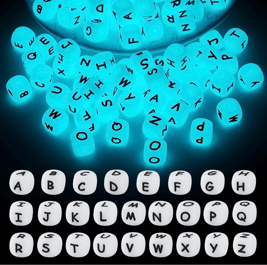 Glow in the Dark Silicone Beads Alphabet Letter | Neon Letter Beads ...